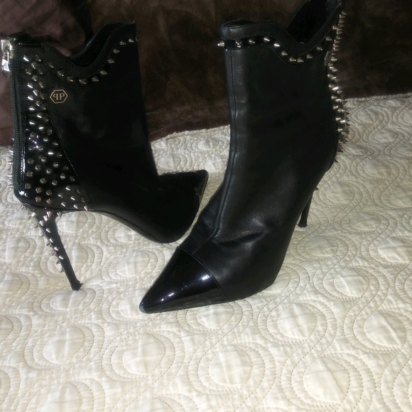 Philipp Plein | Shoes | Philipp Plein Black Leather Ankle Boots With ...